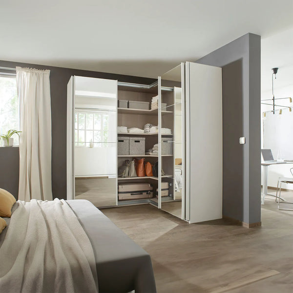Get Rauch Lema 4 Door Sliding Corner Wardrobe - White High Gloss ...