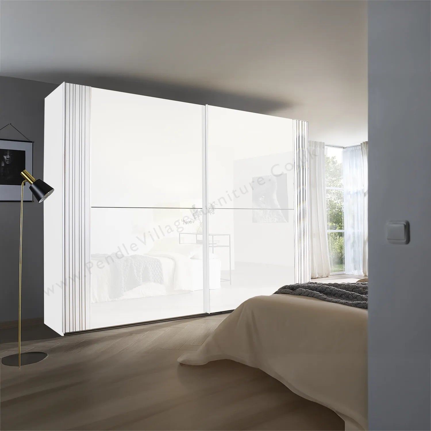 Get Rauch Cameo White Sliding Door Wardrobe with Mirror Pendle Village Furniture