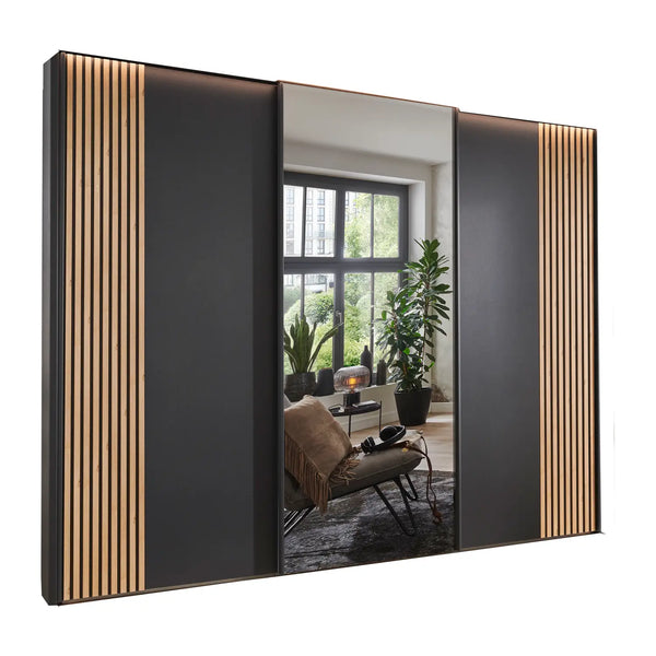 Get Tulsa 3 Door Graphite Sliding Door Wardrobe with Oak Decking and ...